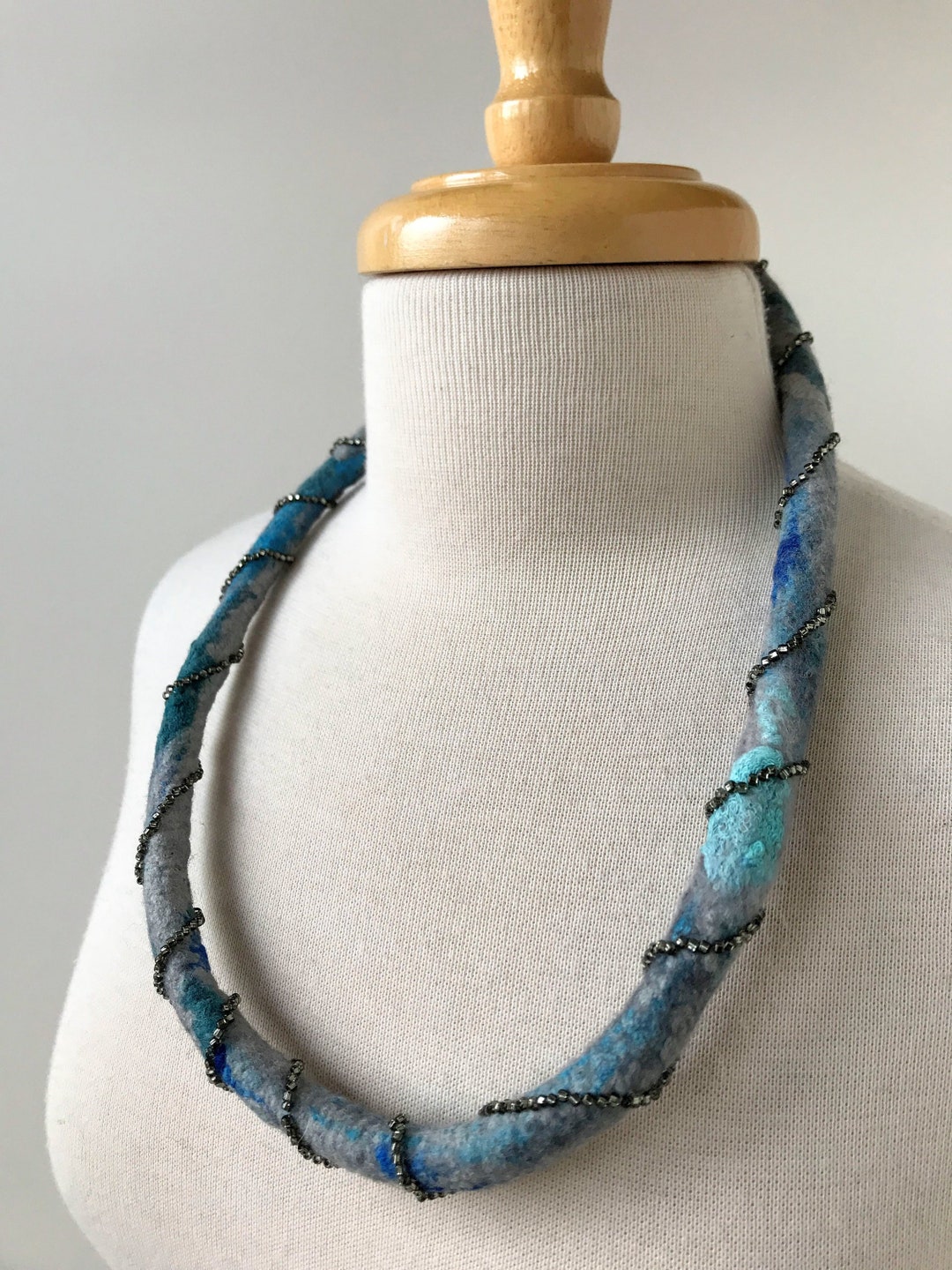 Fiber Art Hand Felted and Hand Beaded Necklace Merino Wool - Etsy