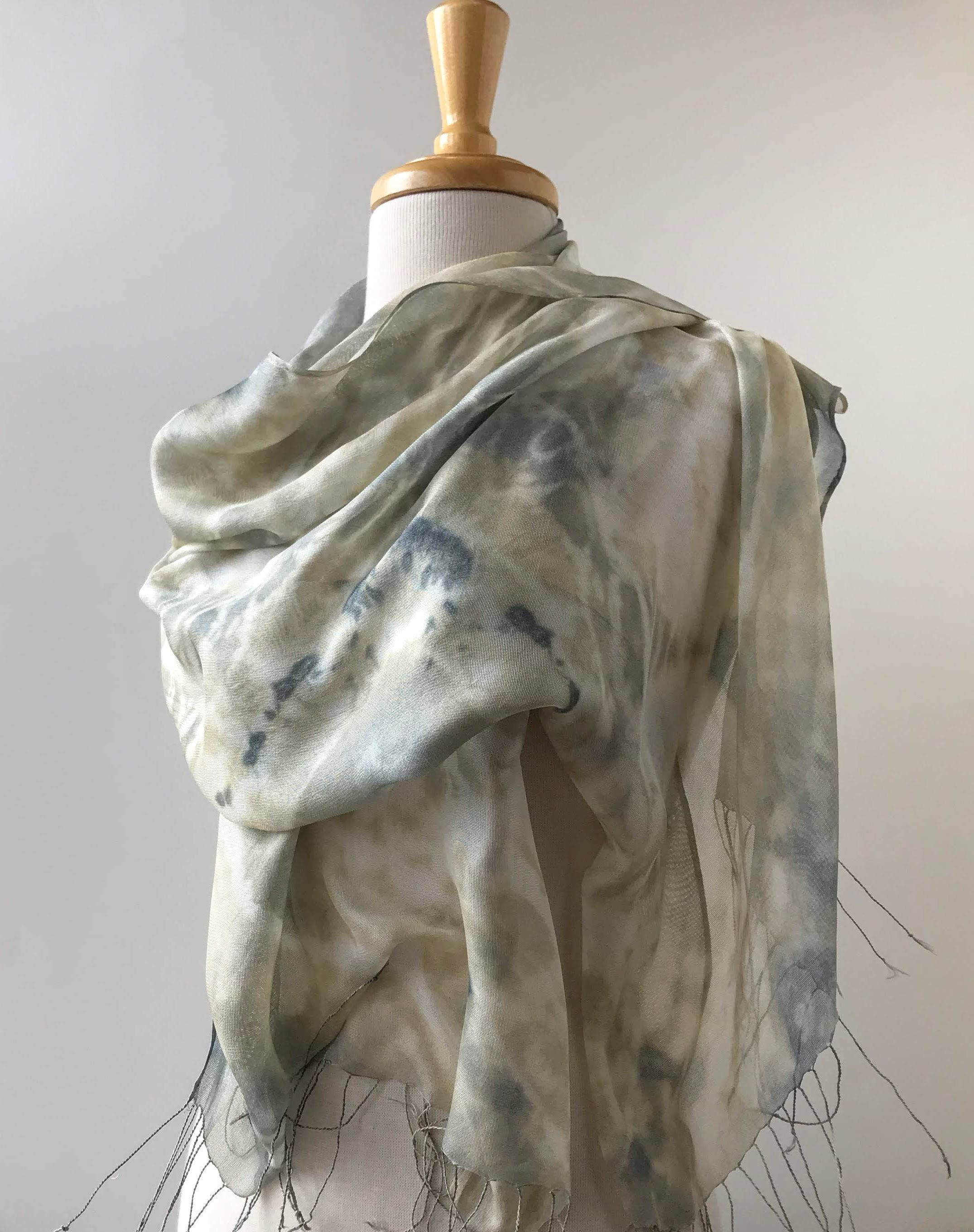 Shibori Scarf With Fringe Natural Dyes Silk and Rayon - Etsy