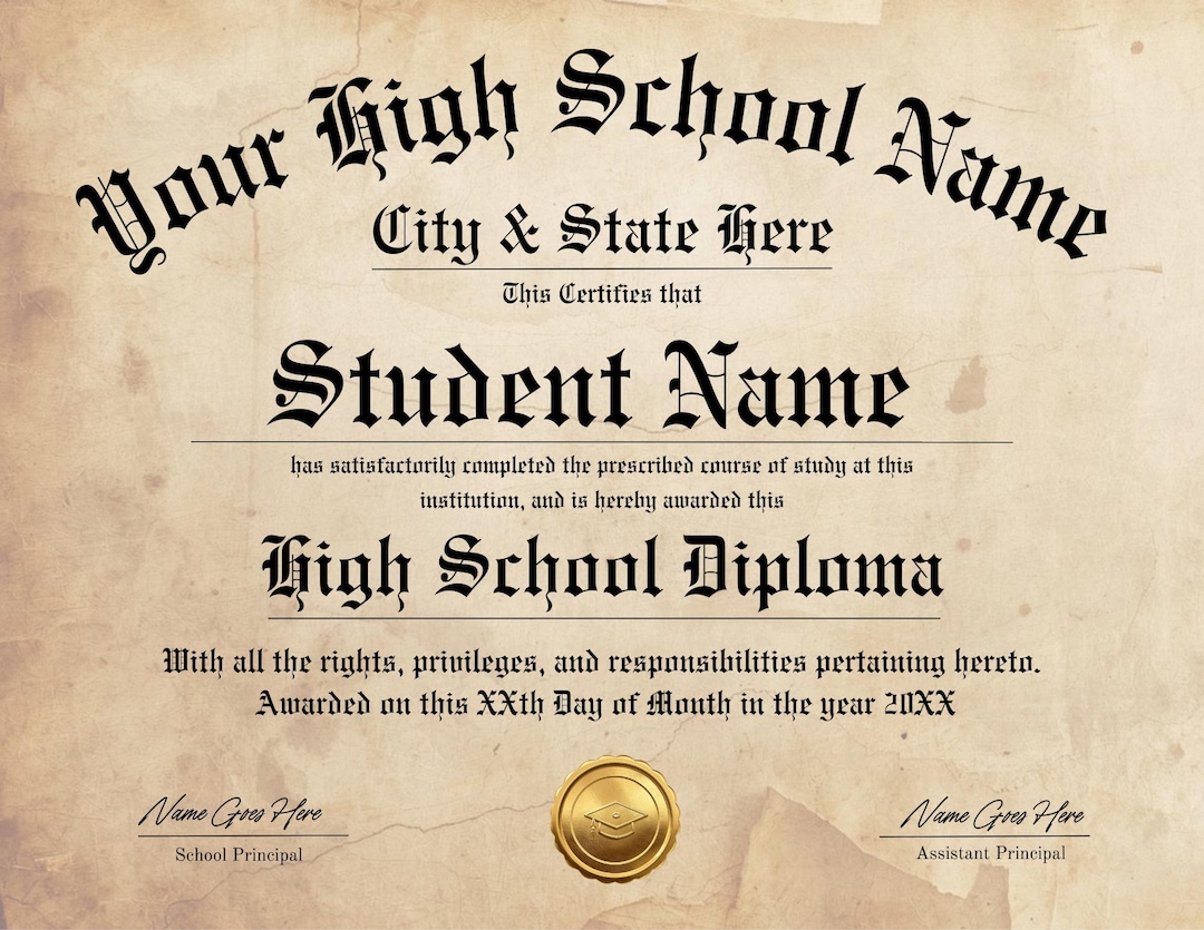 Editable High School Diploma Template Custom Graduation Certificate ...