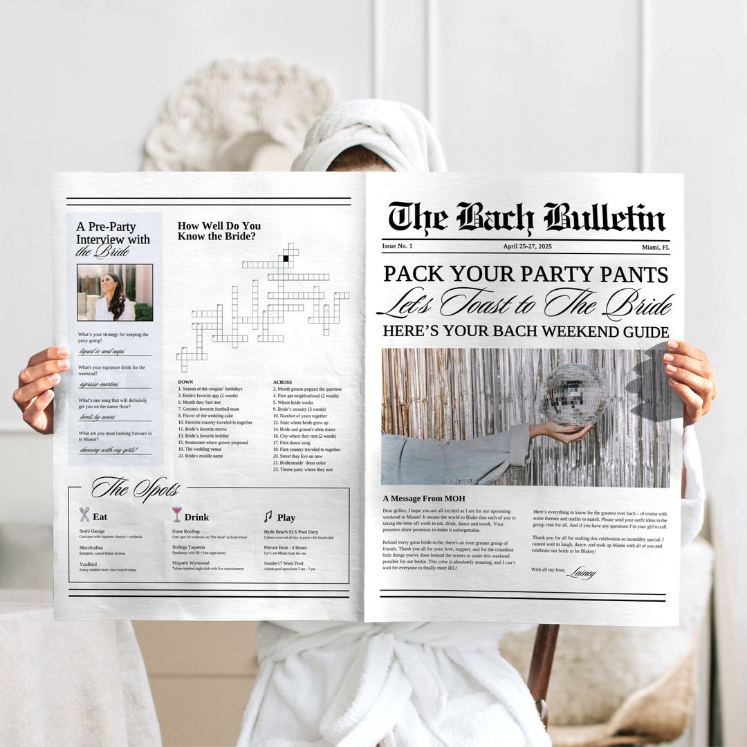 Bachelorette Party Newspaper Template: Editable Canva Design (digital ...