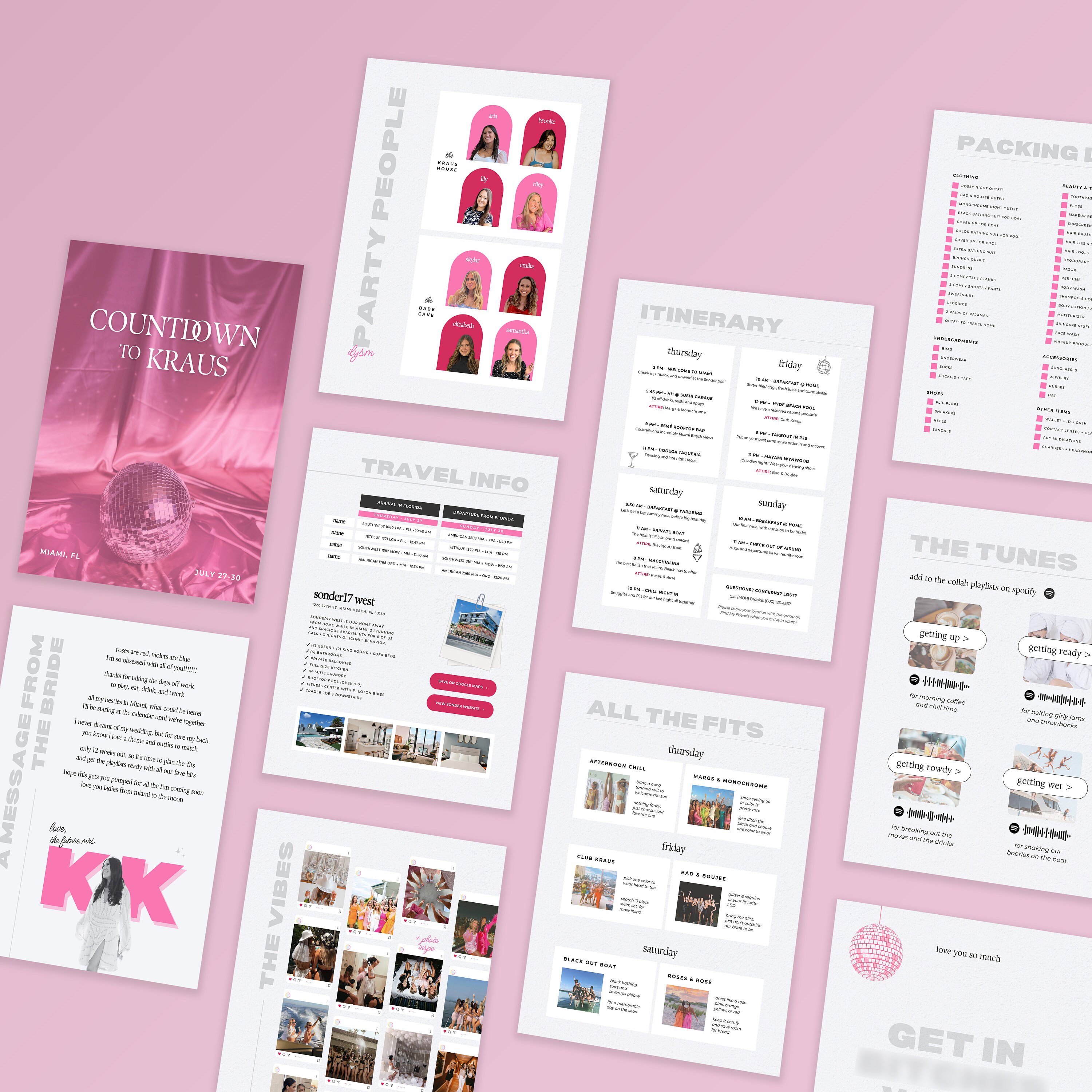 Modern Bachelorette Itinerary Template | Editable Template for Canva ...