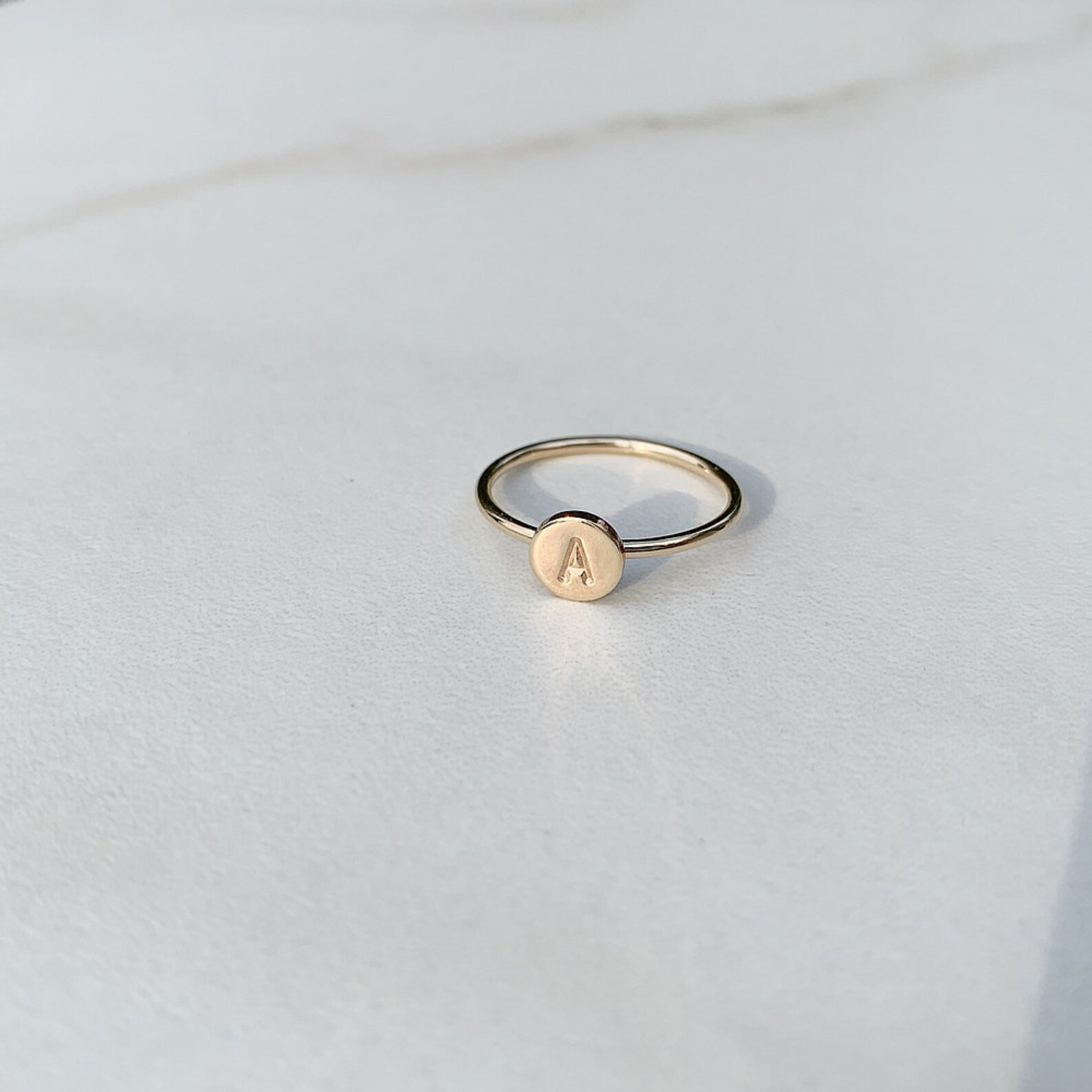 Hand Stamped Letter Ring in Sterling Silver or 14k Gold Fill | Etsy