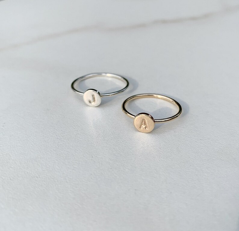 Hand Stamped Letter Ring in Sterling Silver or 14k Gold Fill | Etsy
