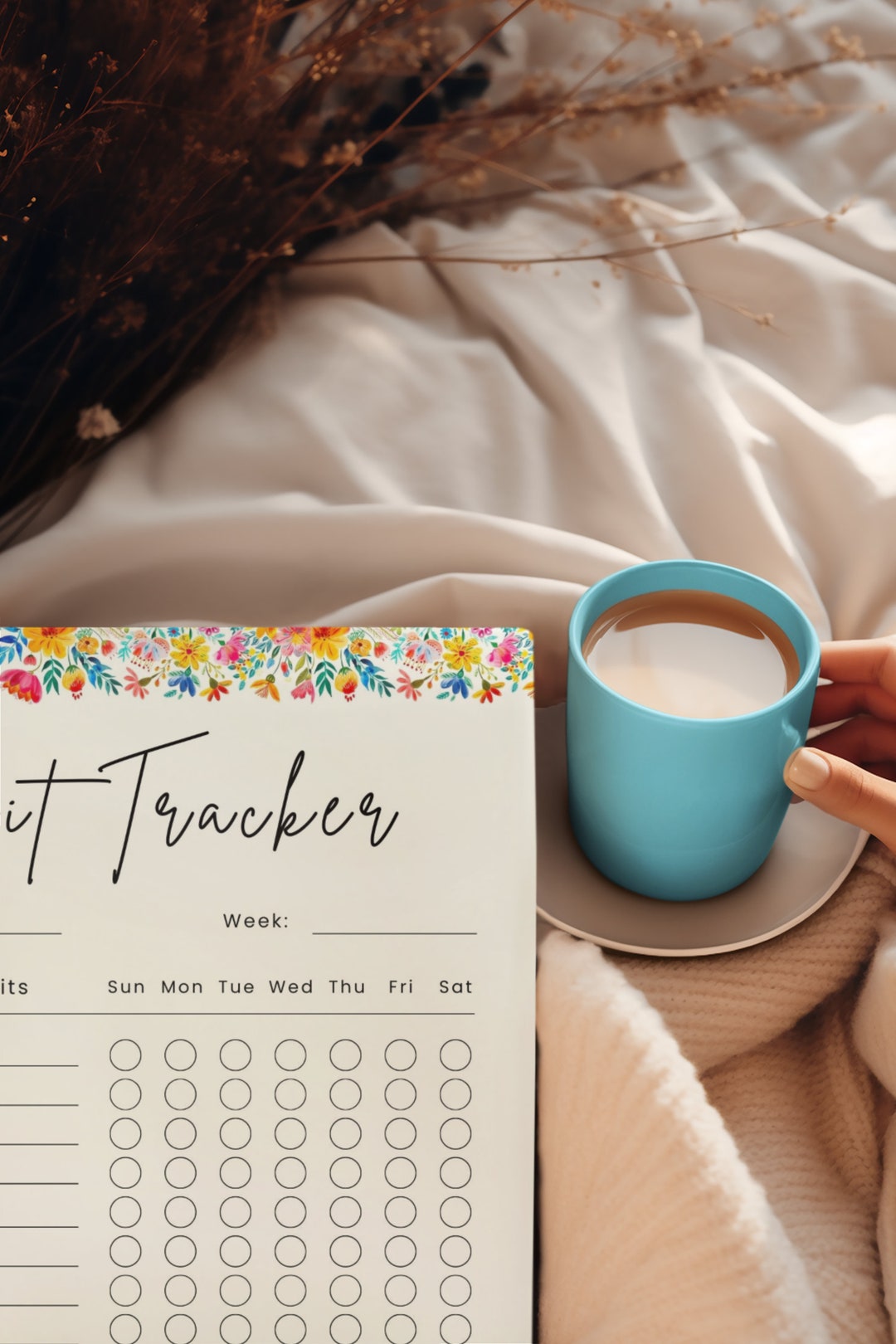 Flowers Coquette Boho Color Habit Tracker A5 Journal Page PRINTABLE ...