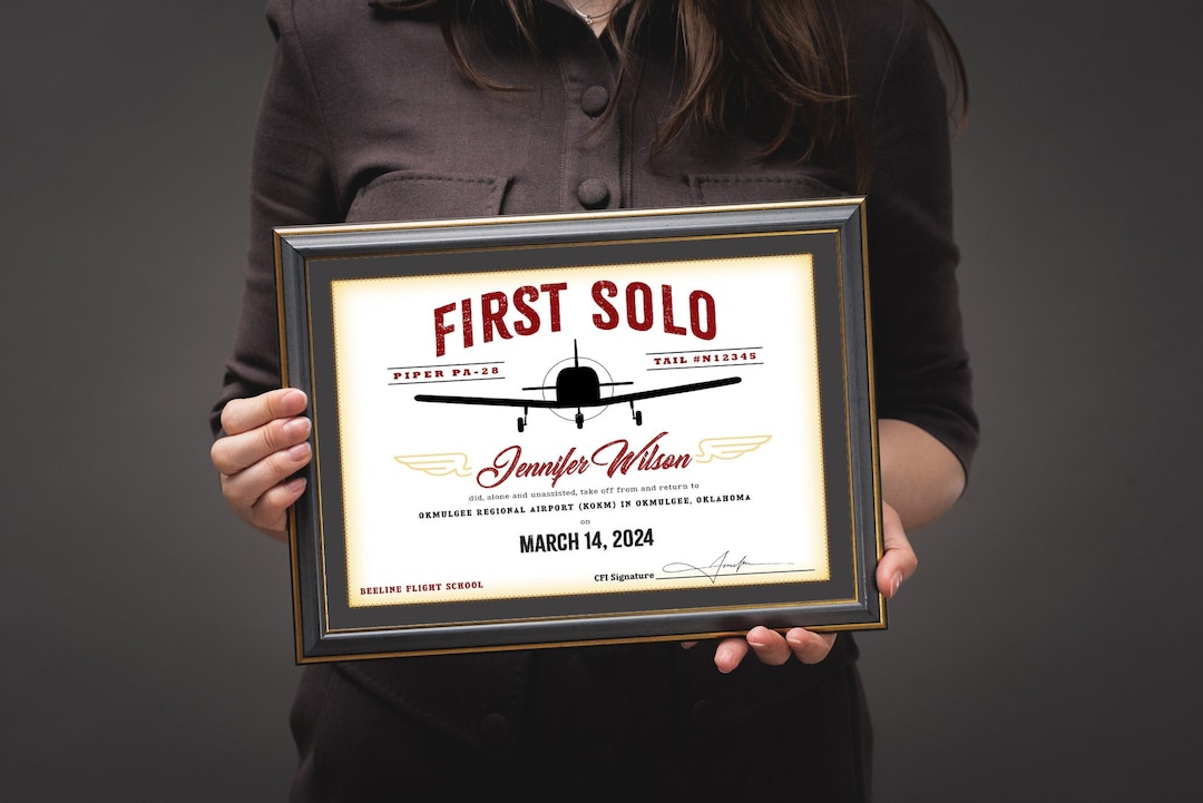 Student Pilot Gift First Solo Customized Certificate Downloadable PDF ...