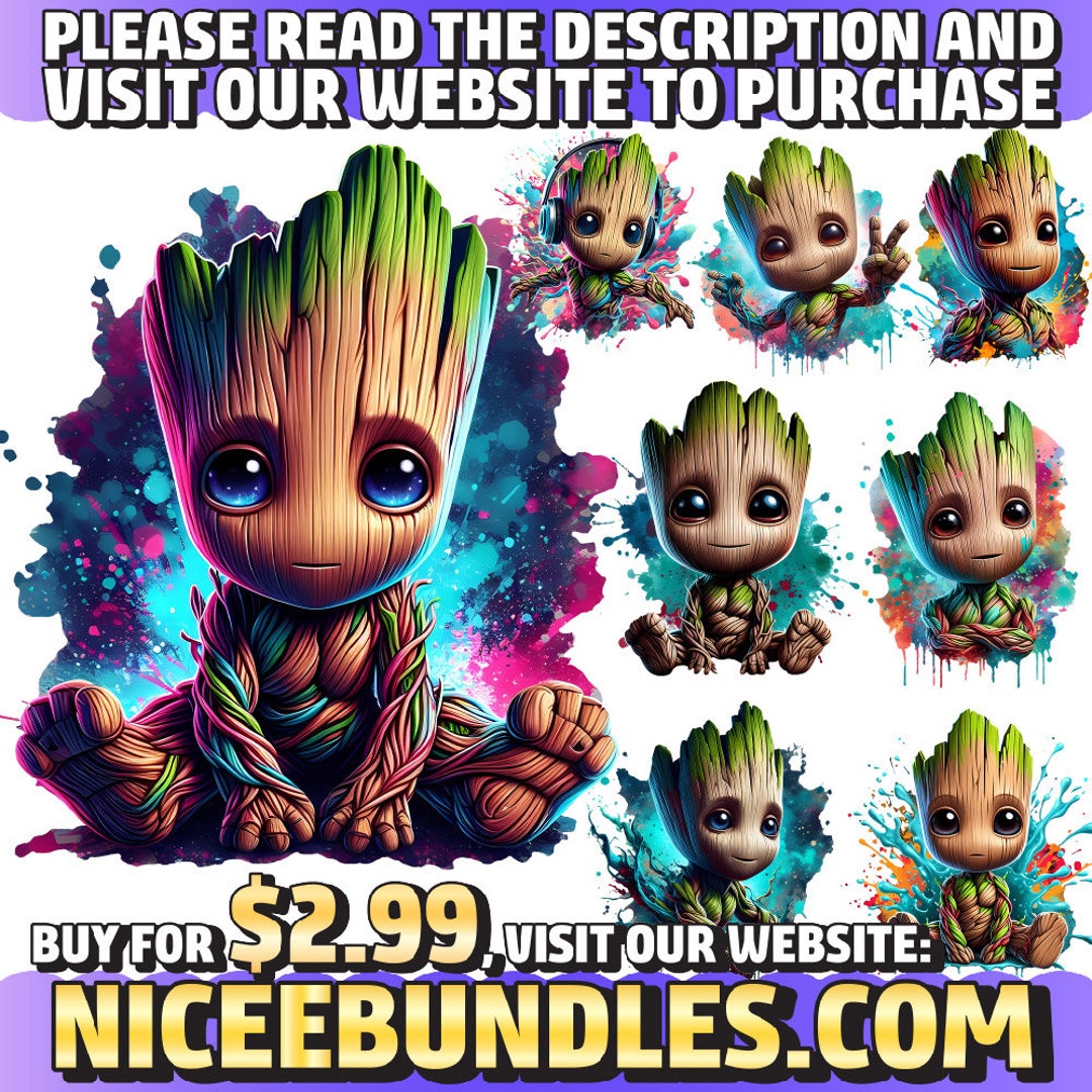 8 PNG Watercolor Splash Baby Groot Png Digital Images for Printing, T ...