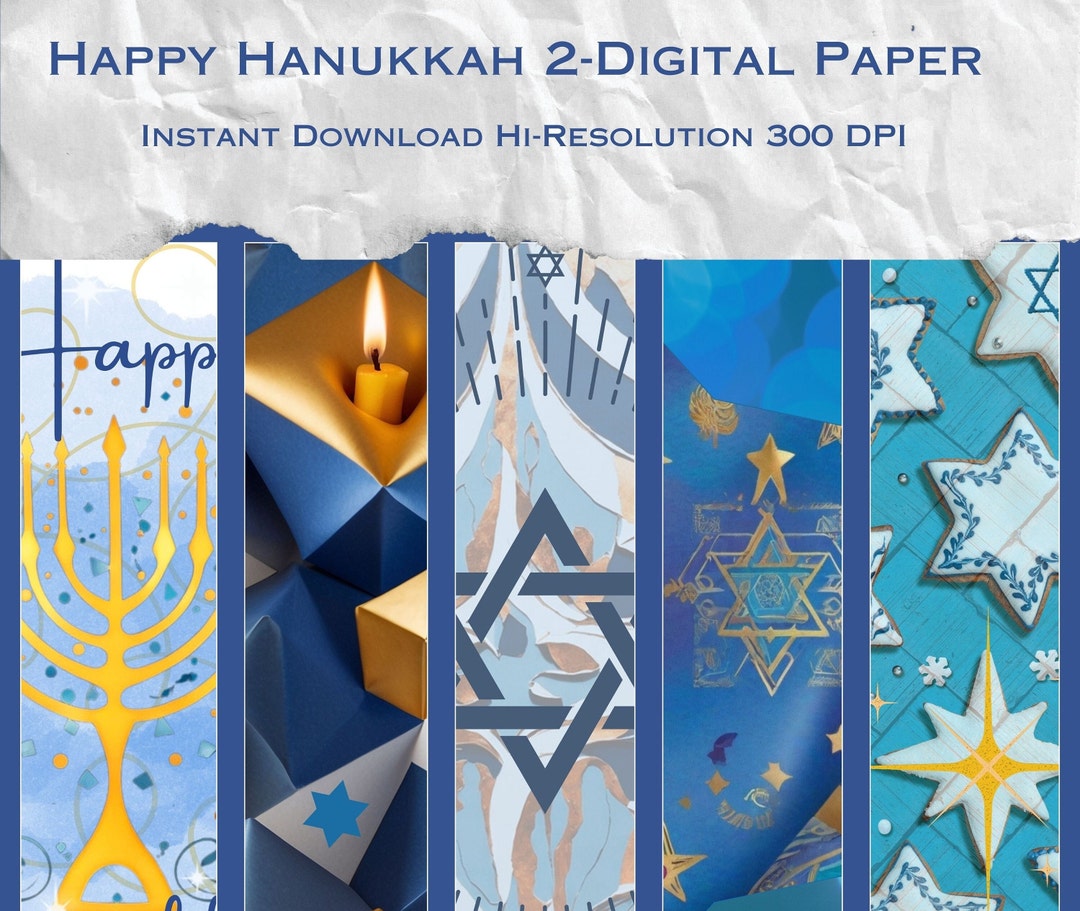 Happy Hanukkah 2 Digital Paper - Menorah - Gift Paper- Craft Paper ...