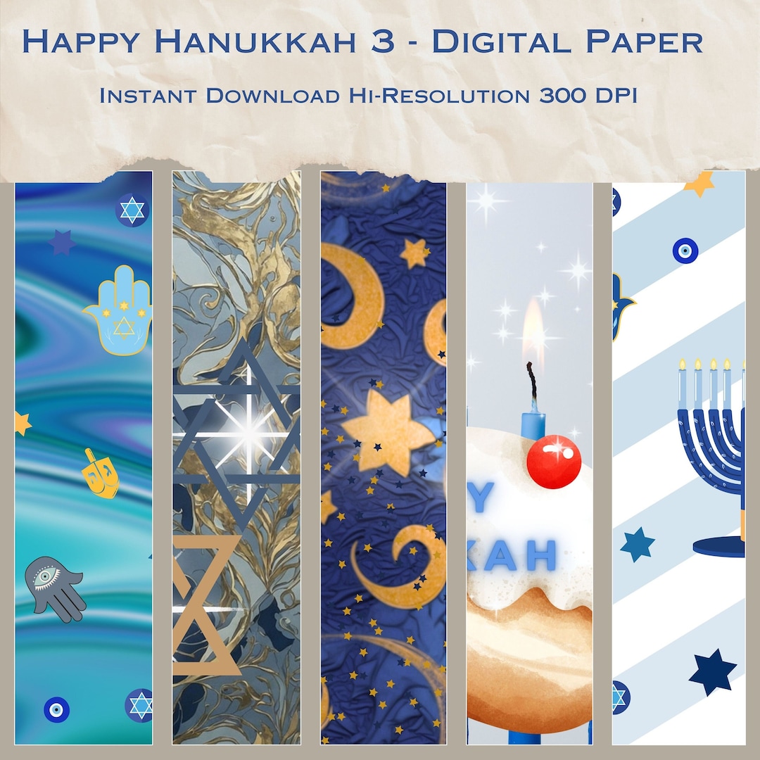 Happy Hanukkah 3 Digital Paper - Menorah - Gift Paper- Craft Paper ...
