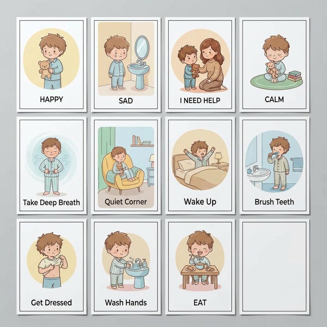 Morning Routine + Calm Down Flashcards Bundle | Visual Schedule ...