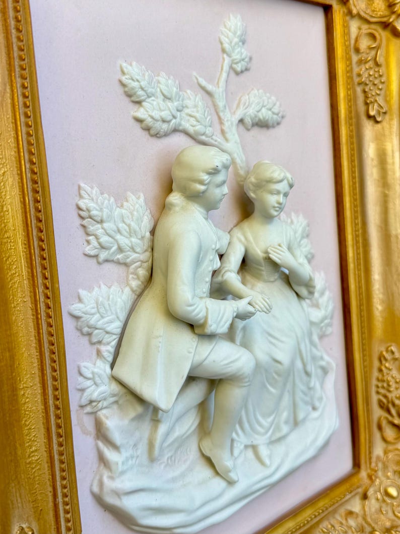 Vintage Dresden Jasperware Bisque Porcelain Wall Plaque in Gilt Wood ...