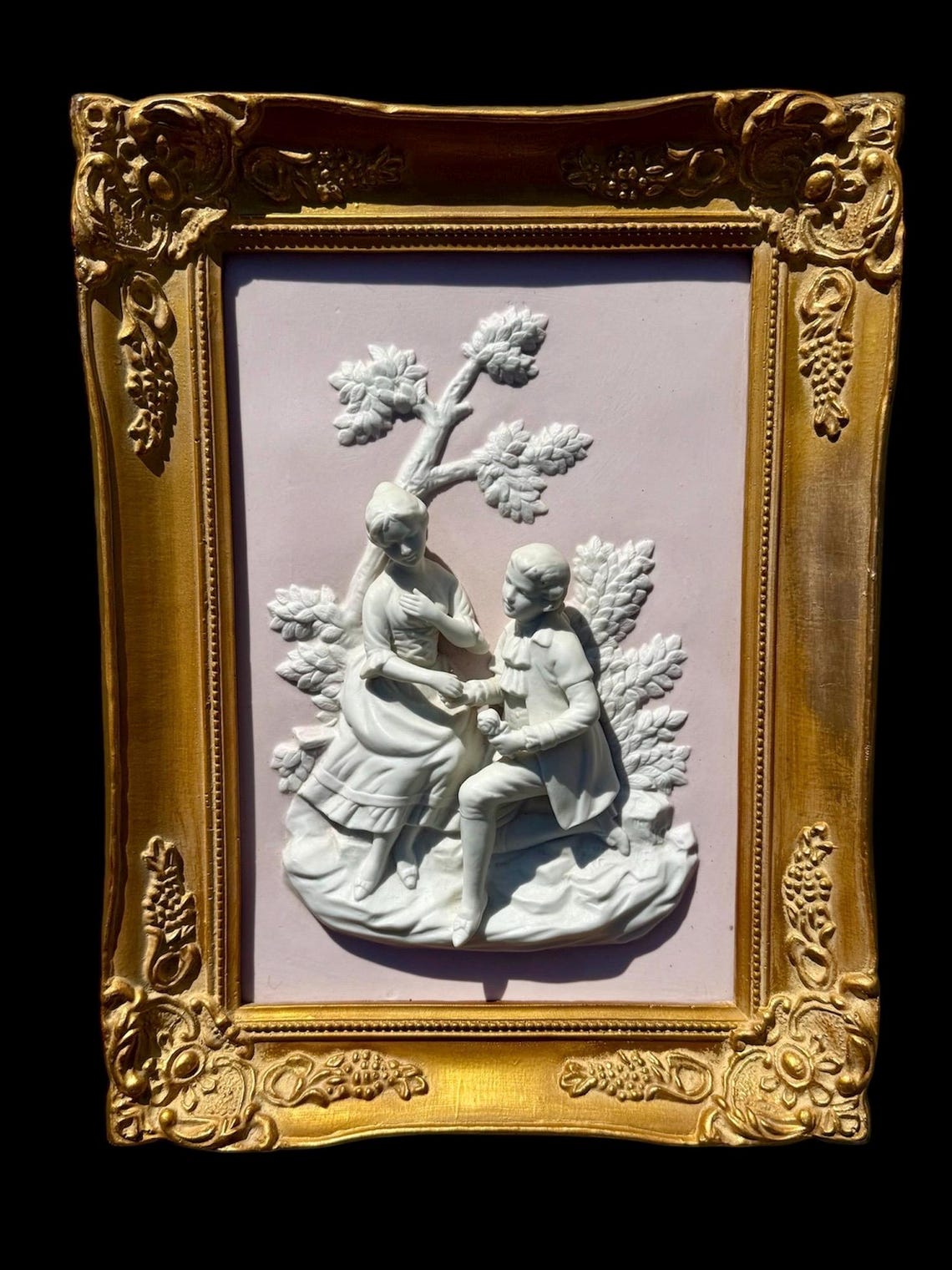 Vintage Dresden Jasperware Bisque Porcelain Wall Plaque in Gilt Wood ...