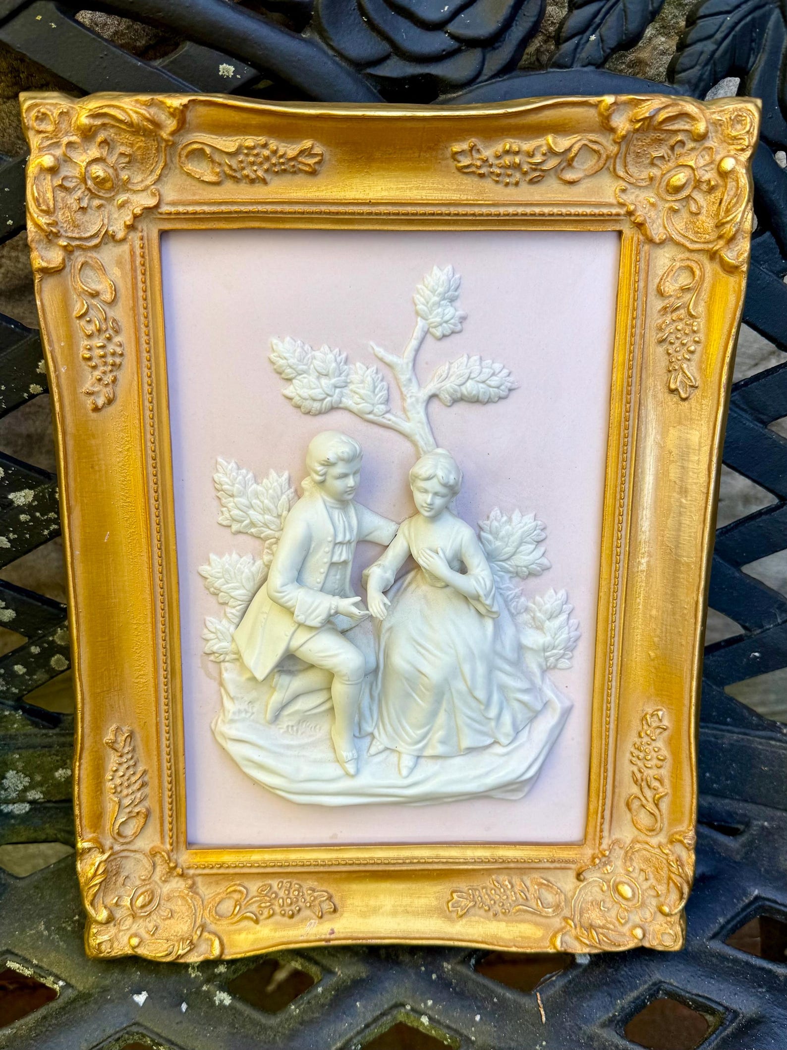 Vintage Dresden Jasperware Bisque Porcelain Wall Plaque in Gilt Wood ...