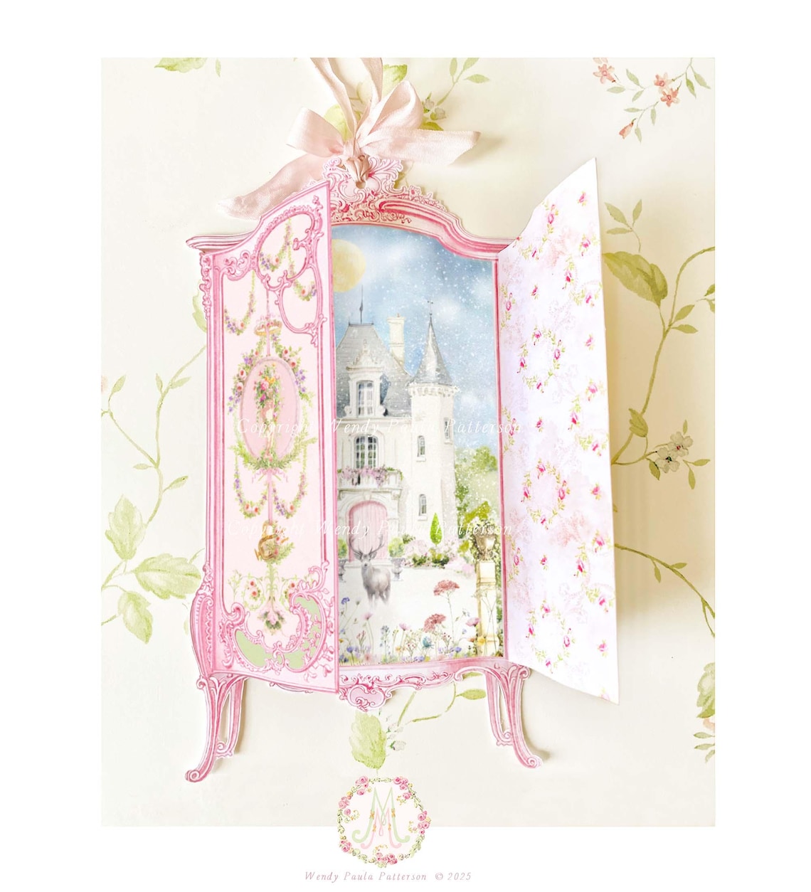 French Chateau Christmas Card, Paper Craft, Ornament, Digital Download ...