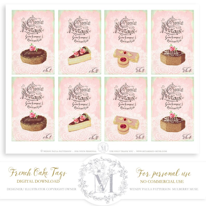 French vintage patisserie gift tags cake bakery printable | Etsy