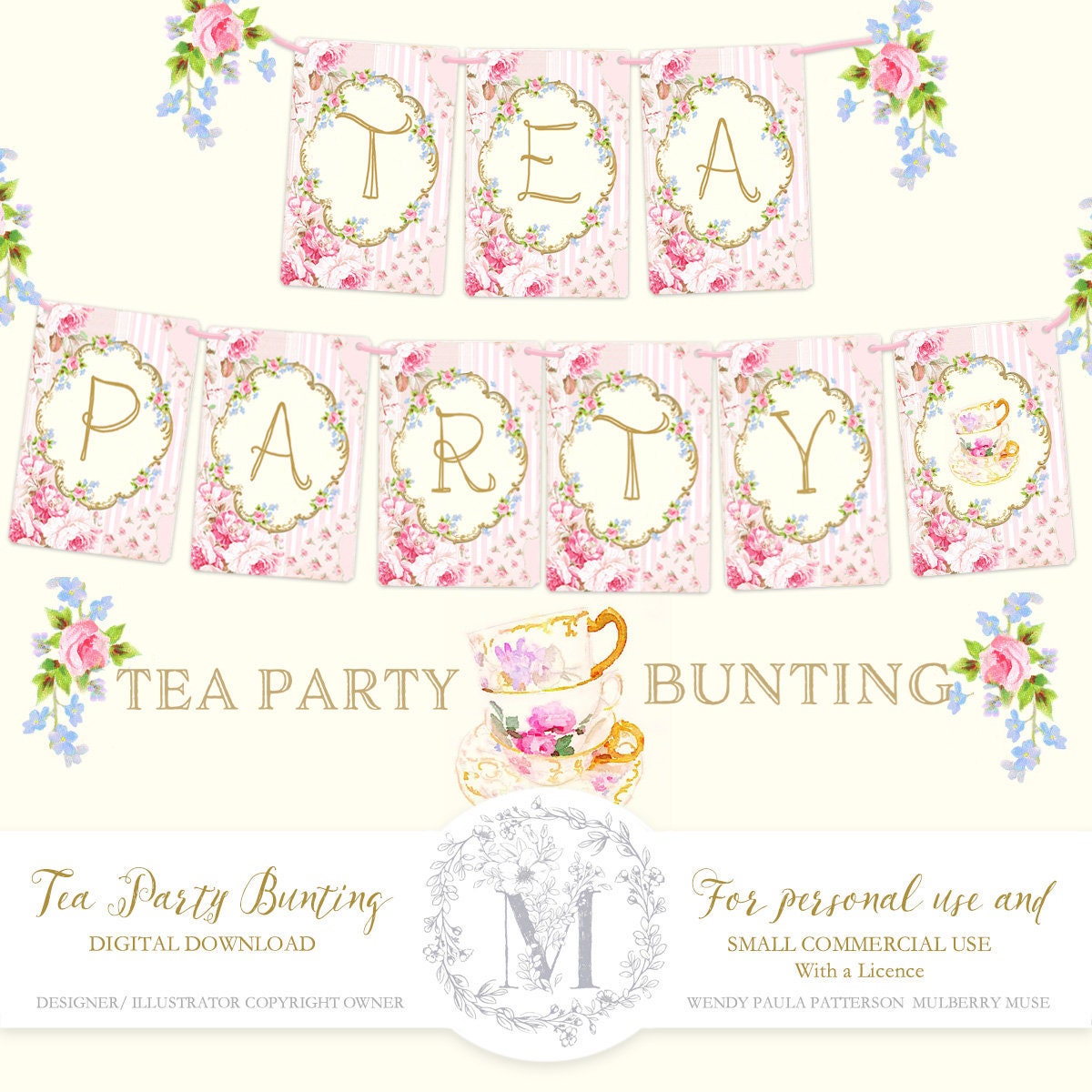 Tea Party banner Party bunting digital TEA PARTY wedding | Etsy