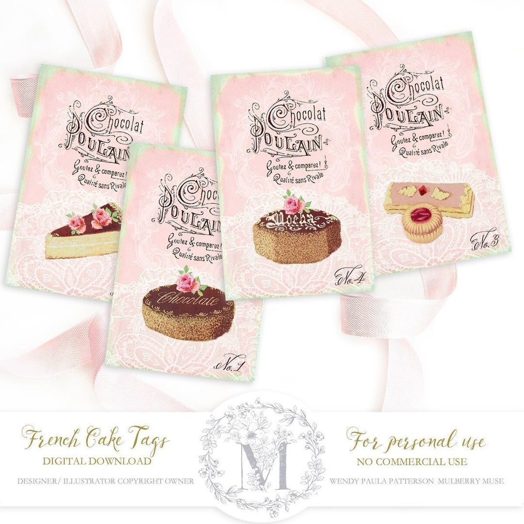French Vintage Patisserie Gift Tags, Cake, Bakery, Printable, Digital ...