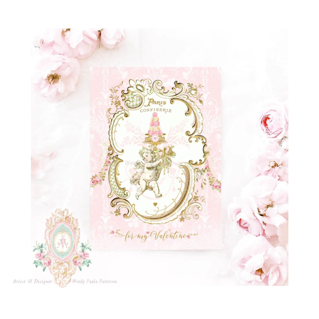 French, Valentines Day Card Printable, Baroque, Cupid, Love Card, 5 X7 ...