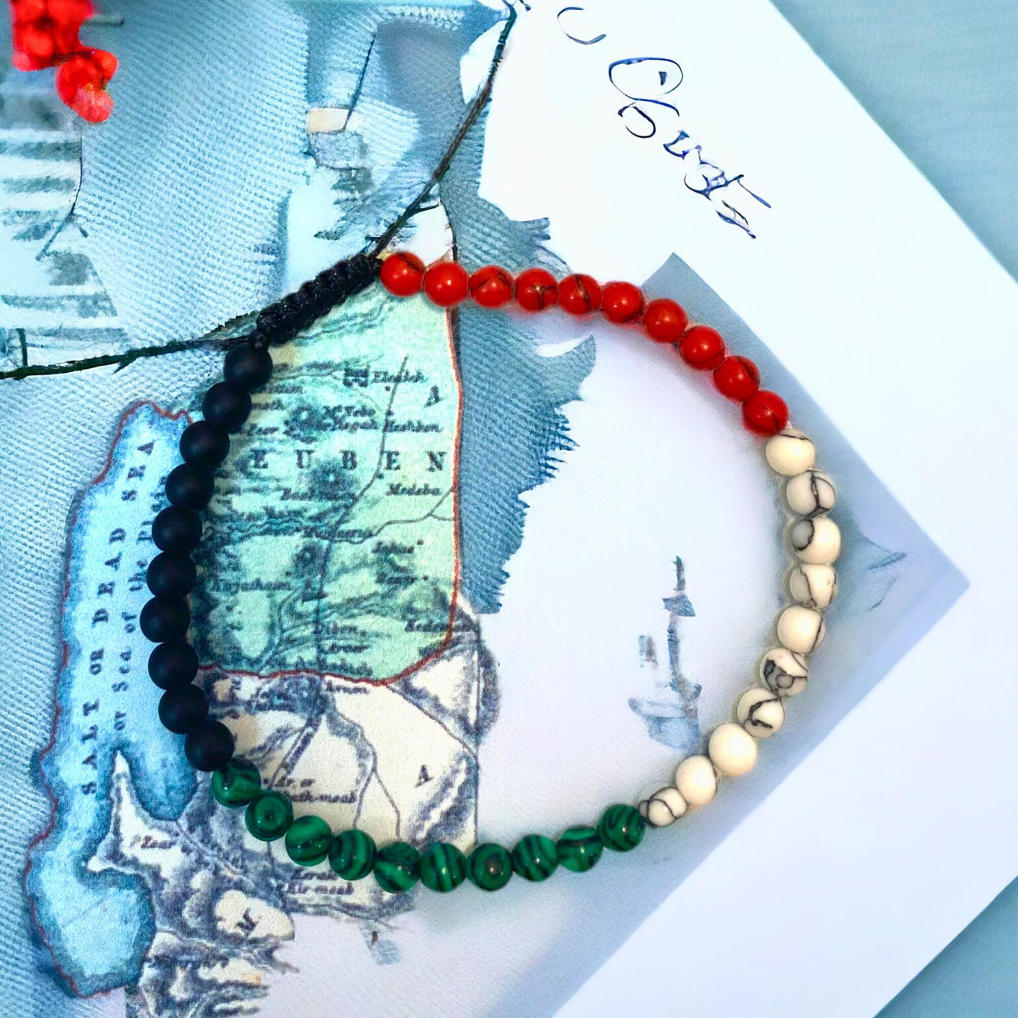 Palestinian Beaded Gemstone Bracelet With Palestine Flag Colours Free ...