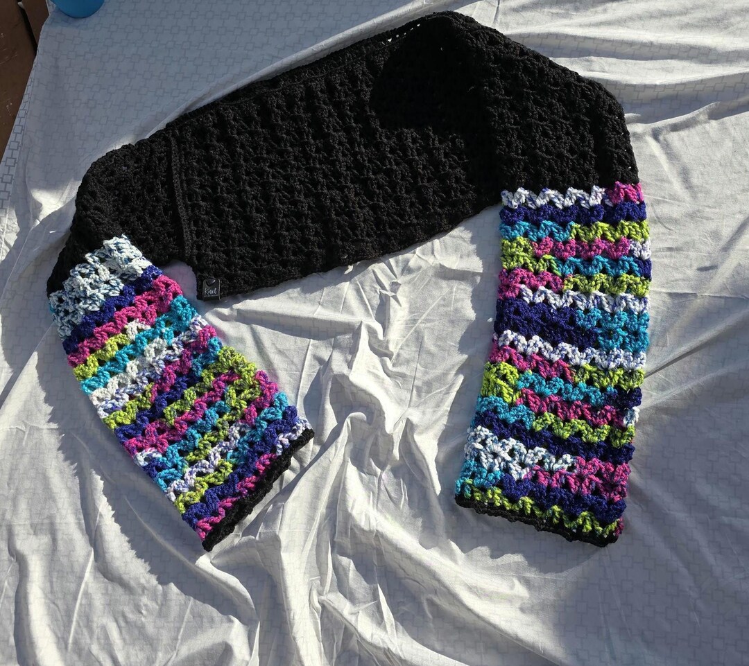 Boho Crochet Shrug: Vibrant Rainbow Bell Sleeves, Festival Rave Top - Etsy