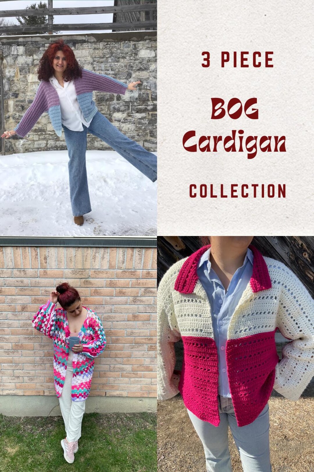 3- Piece Crochet BOG Jacket Pattern Collection – 3 Digital PDF Patterns | P-BOG, Hoodless ...