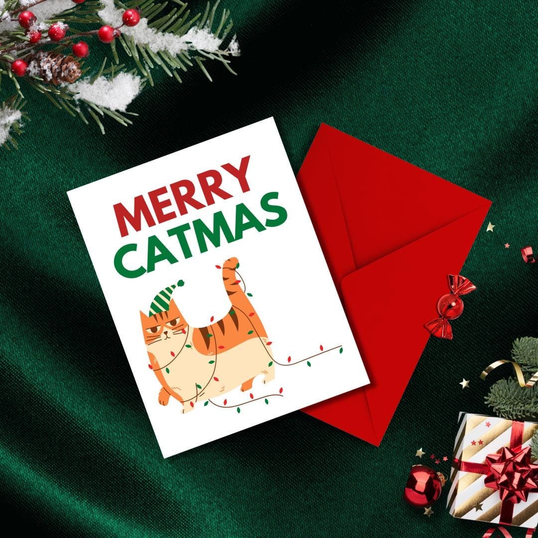 Funny Cat Christmas Card "merry Catmas" , Holiday Card, Merry Christmas ...