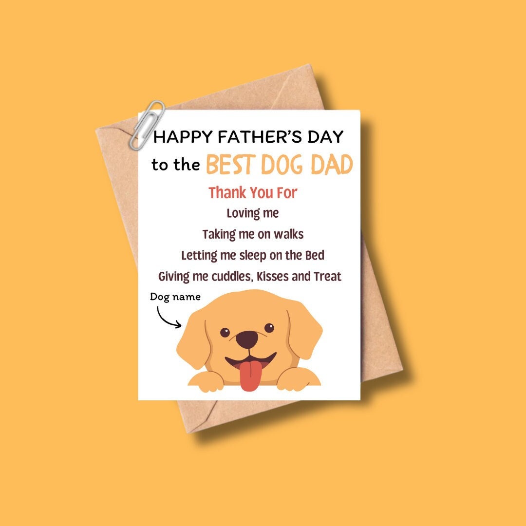 Dog Dad Card, Best Dog Dad Card, Pet Father's Day Card, A2 Greeting ...