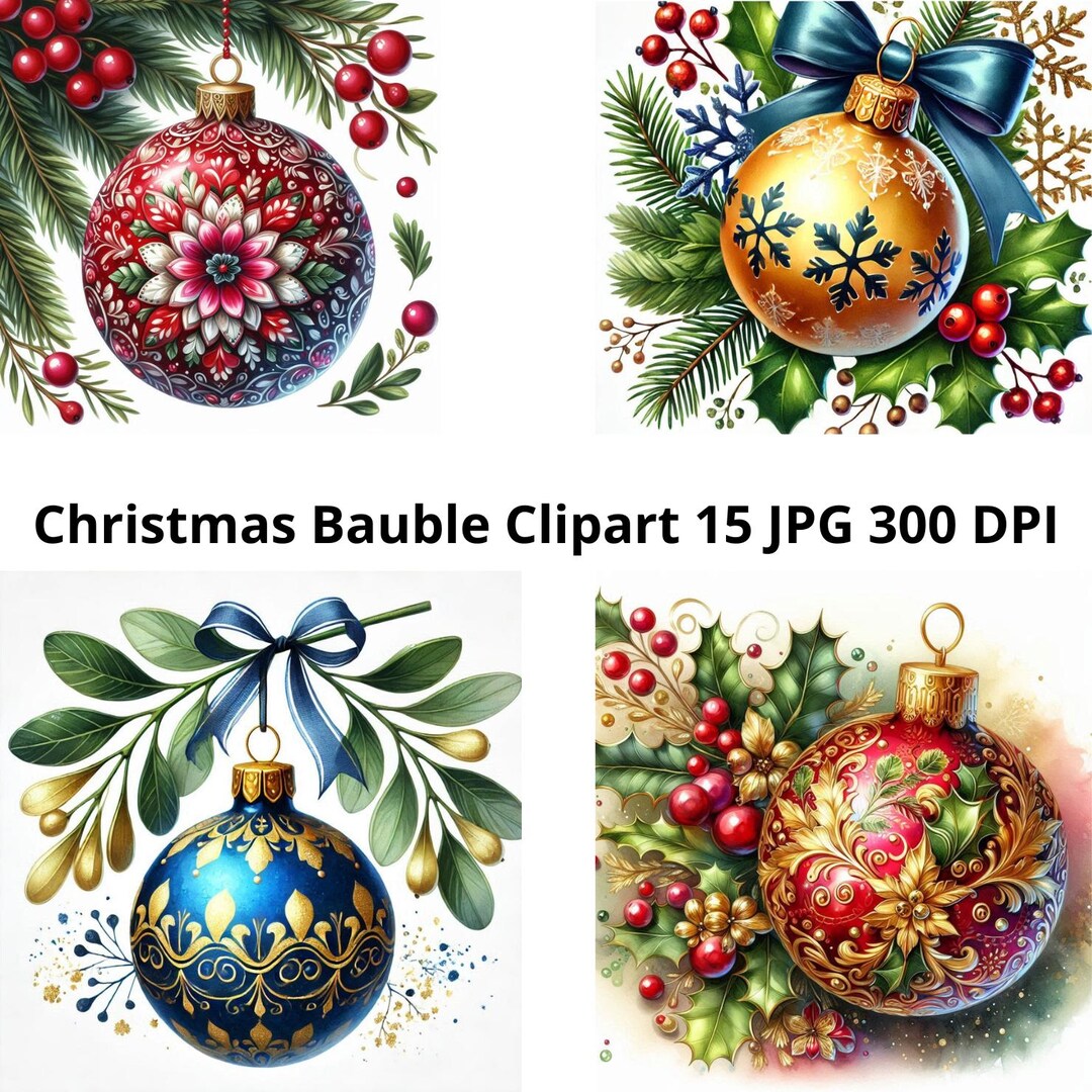 Christmas Bauble Clipart 15 JPG, Christmas Printable, Christmas Clipart ...