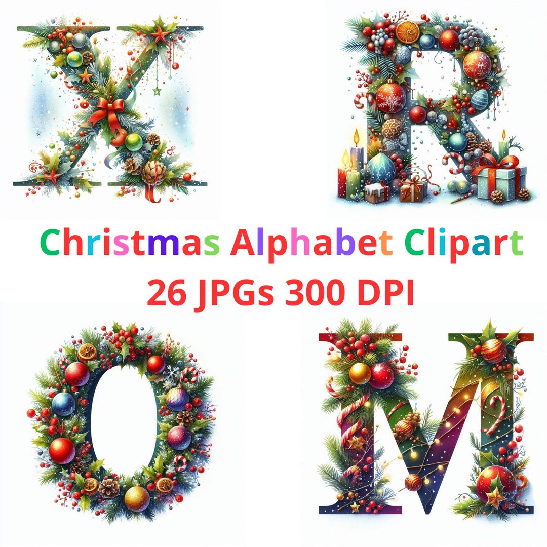 Christmas Alphabet Clipart 26 JPG, Christmas Clipart, Alphabet Clipart ...