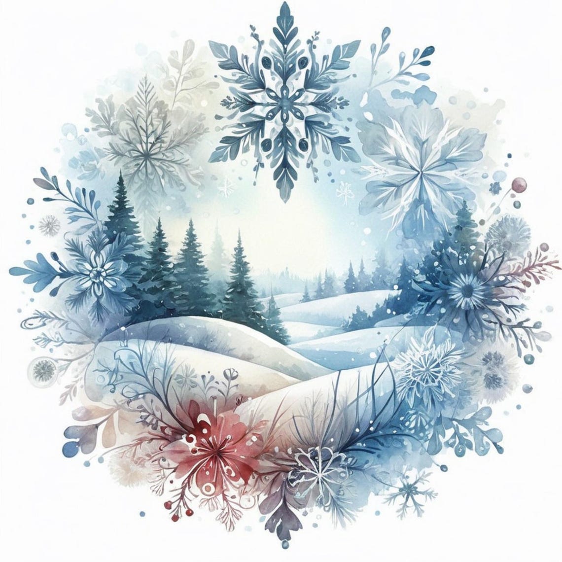 Winter Snowflake Landscape Clipart Bundle 15 Jpgs Sublimation Instant ...