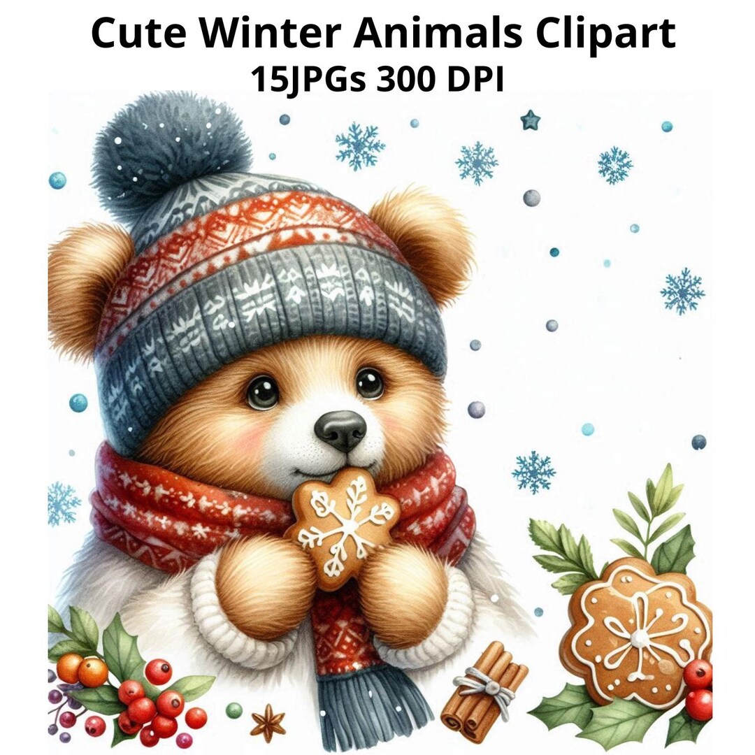Cute Winter Animals Clipart Bundle 15 Jpgs 300 DPI Sublimation Instant ...