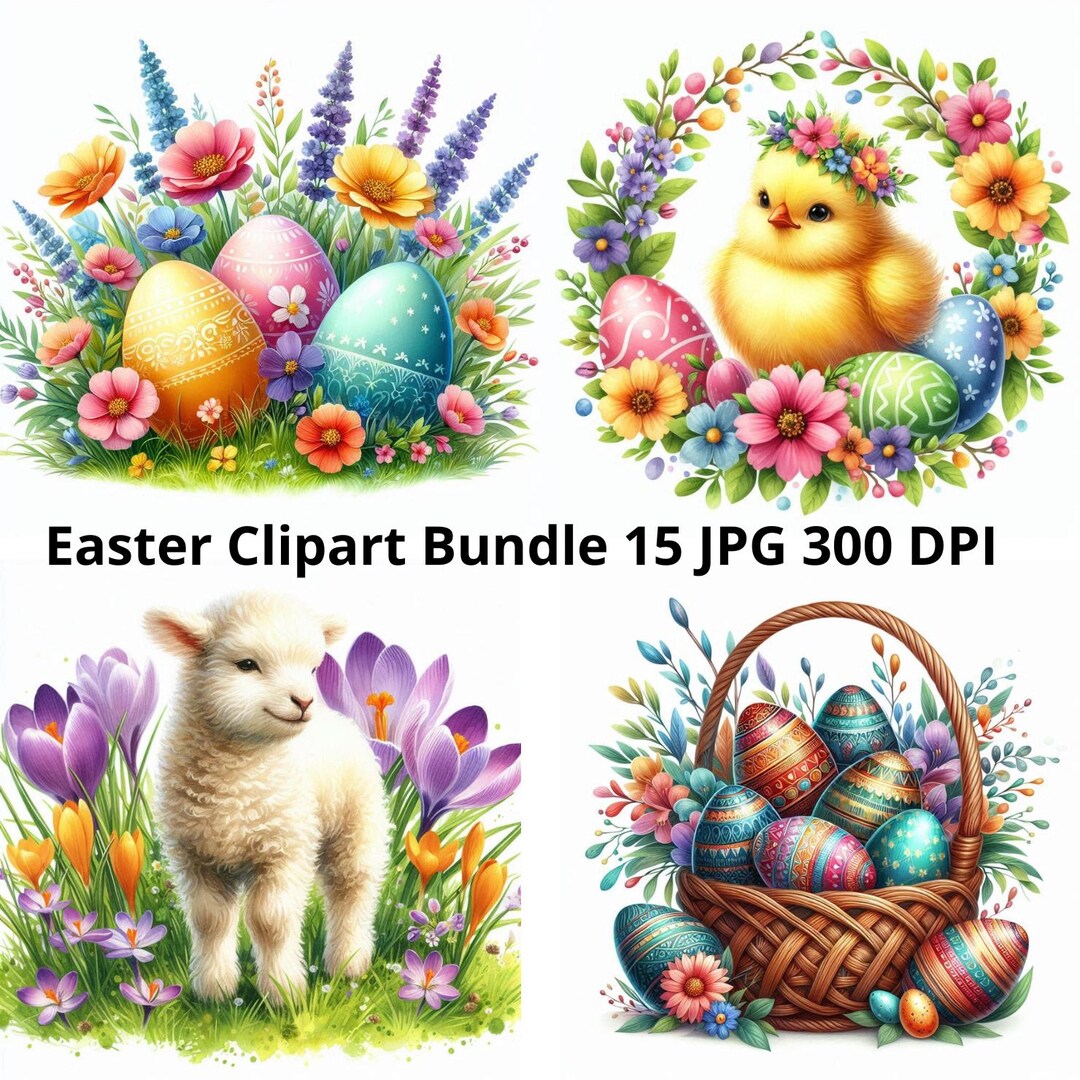 Easter Clipart Bundle 15 JPG 300 DPI, , Easter Clipart, Spring Clipart ...