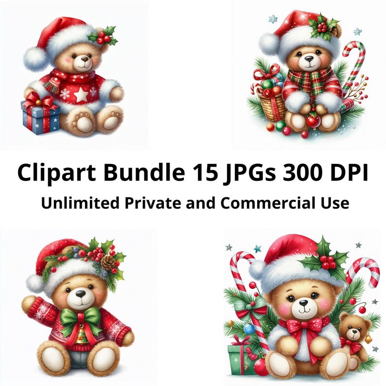 Christmas Teddybear Clipart 15 JPG, Christmas Clipart, Christmas ...