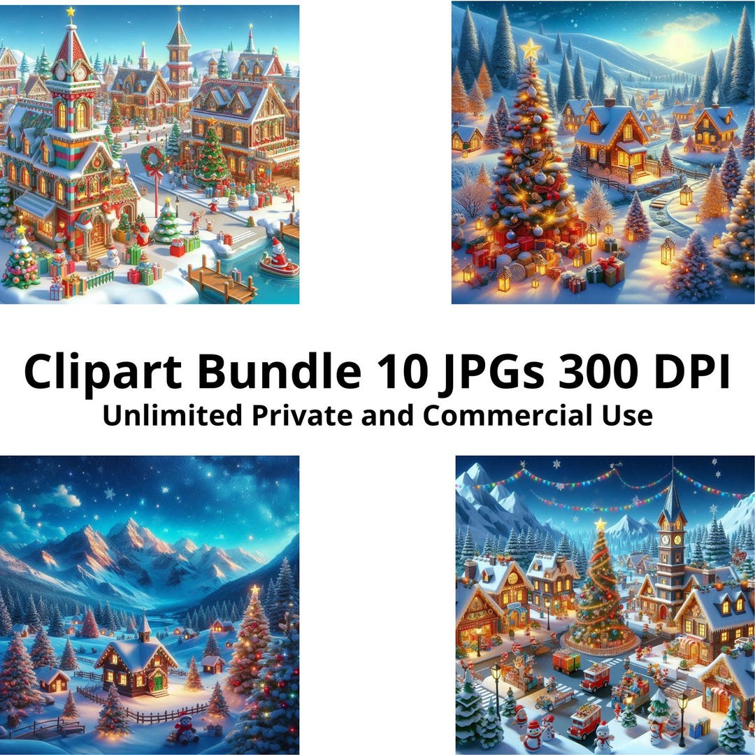 Christmas Village Clipart Bundle 10 JPG, Christmas Clipart, Winter ...
