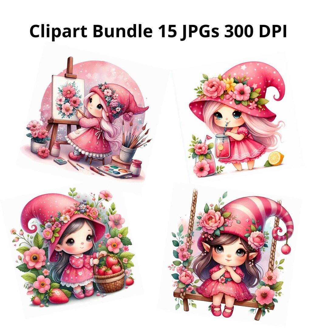 Gnome Girl Clipart Bundle 15 Jpgs Sublimation Instant Download Digital ...