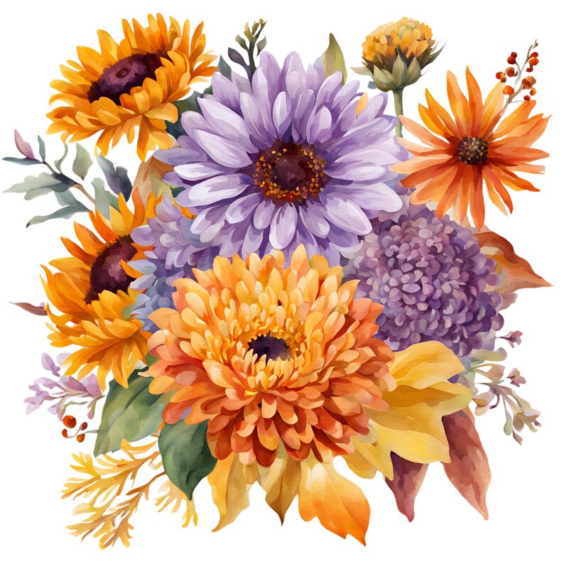 Autumn Flowers Clipart Bundle 16 Jpgs Instant Download Sublimation ...