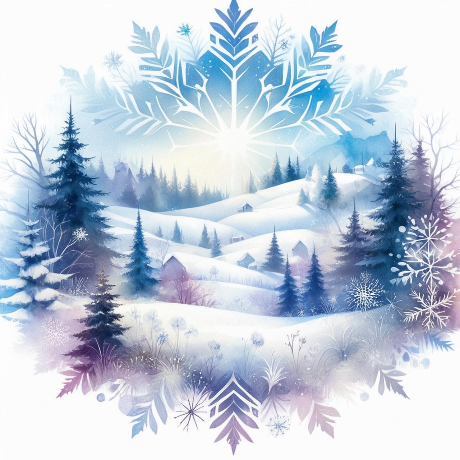 Winter Snowflake Landscape Clipart Bundle 15 Jpgs Sublimation Instant ...