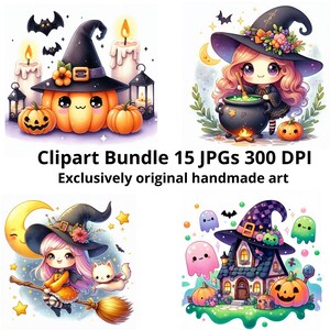 Cute Halloween Clipart Bundle 15 Jpgs Sublimation Instant Download ...
