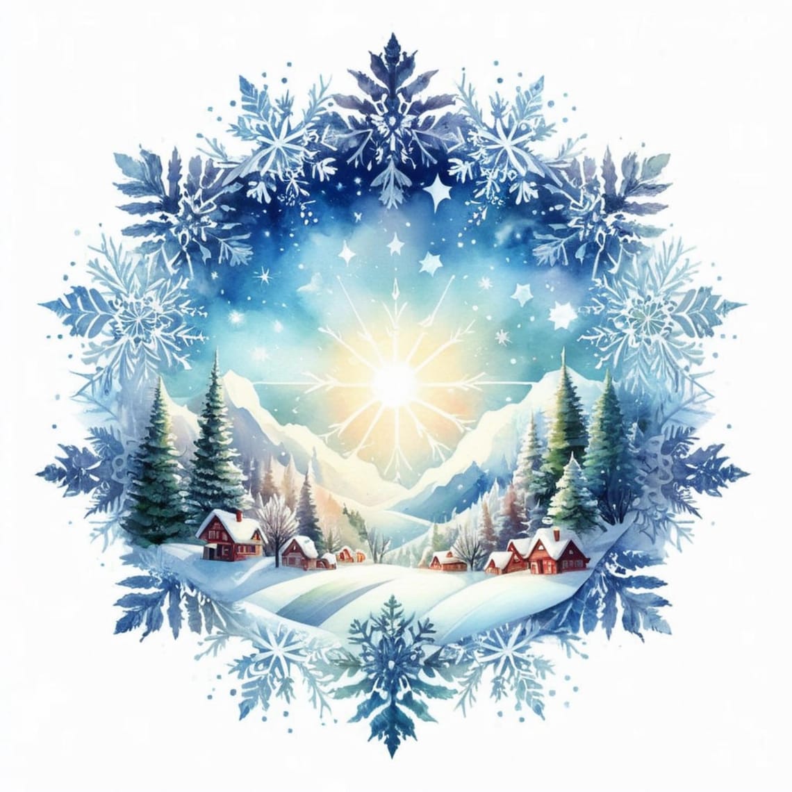 Winter Snowflake Landscape Clipart Bundle 15 Jpgs Sublimation Instant ...