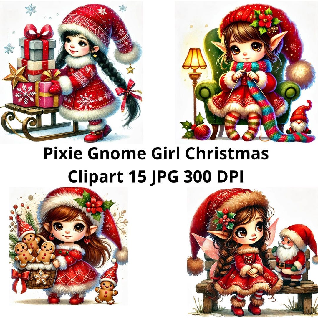 Pixie Gnome Girl Christmas Clipart 15 JPG, Pixie Girl Clipart, Gnome ...