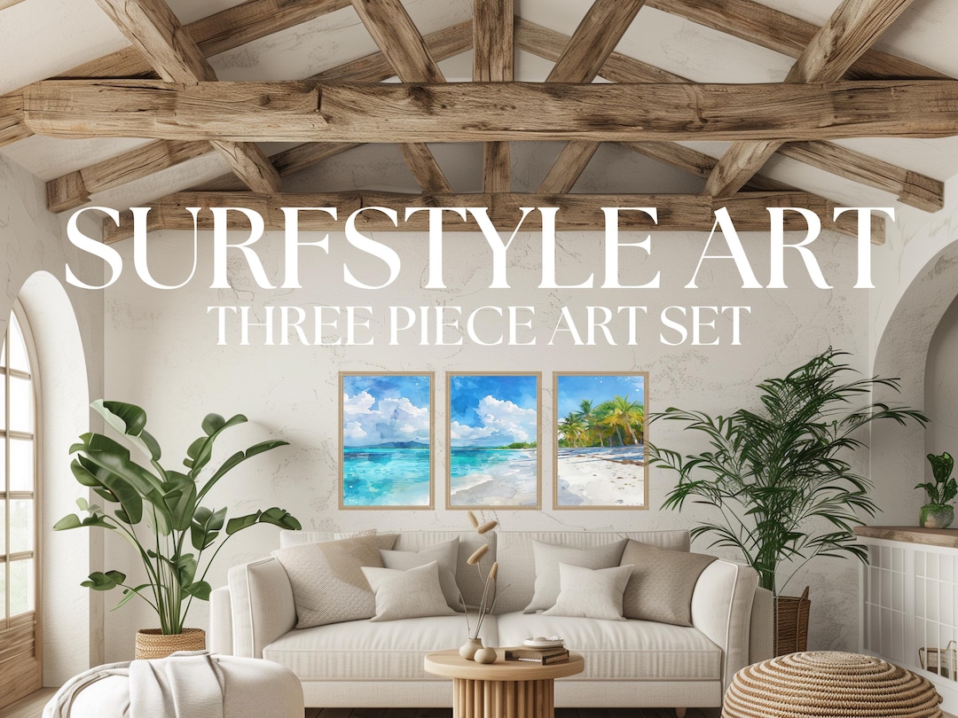 Watercolor Beach Art Impressionist Painting Ocean 3 Piece Wall Art Set ...