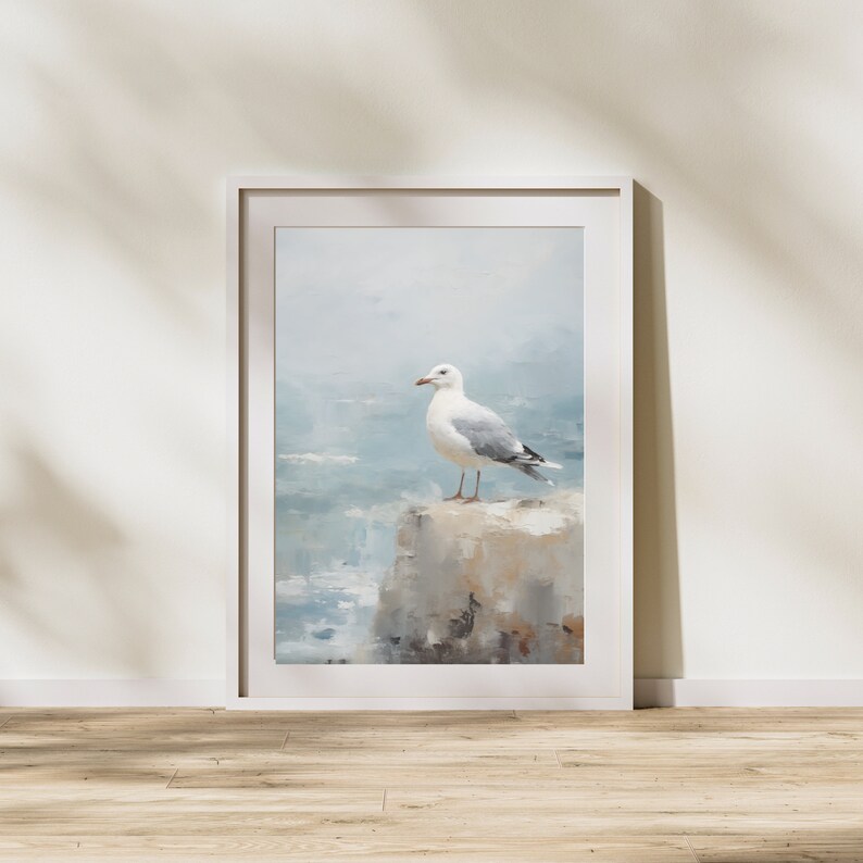 Coastal Seagull Art Impressionist Painting Beach House Art Print ...