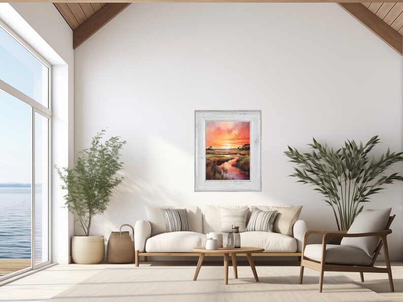 Summer Coastal Art: Watercolor Sunset Over Low Country Marsh Print ...