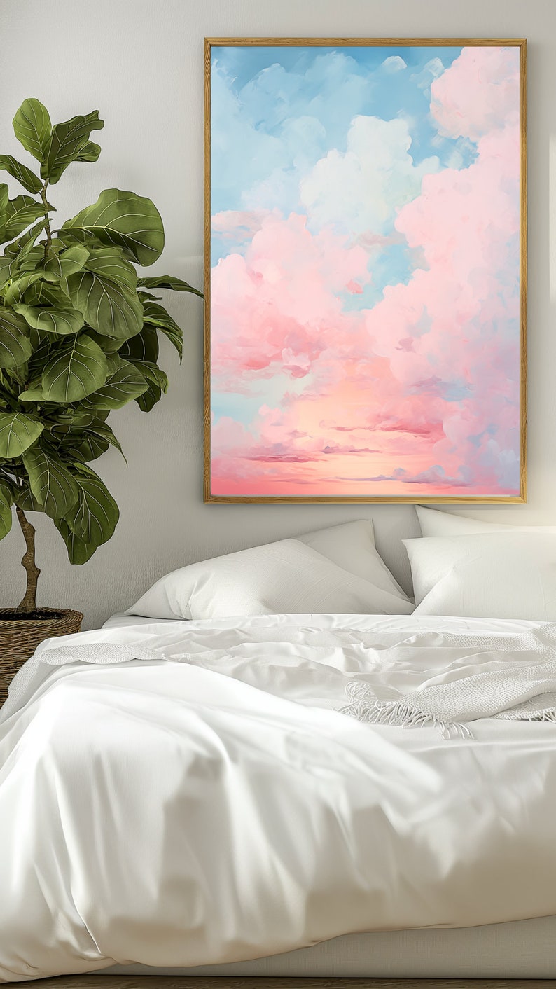 Pastel Sunset Sky Painting Sunset Wall Art Decor Pink Art Beach House ...