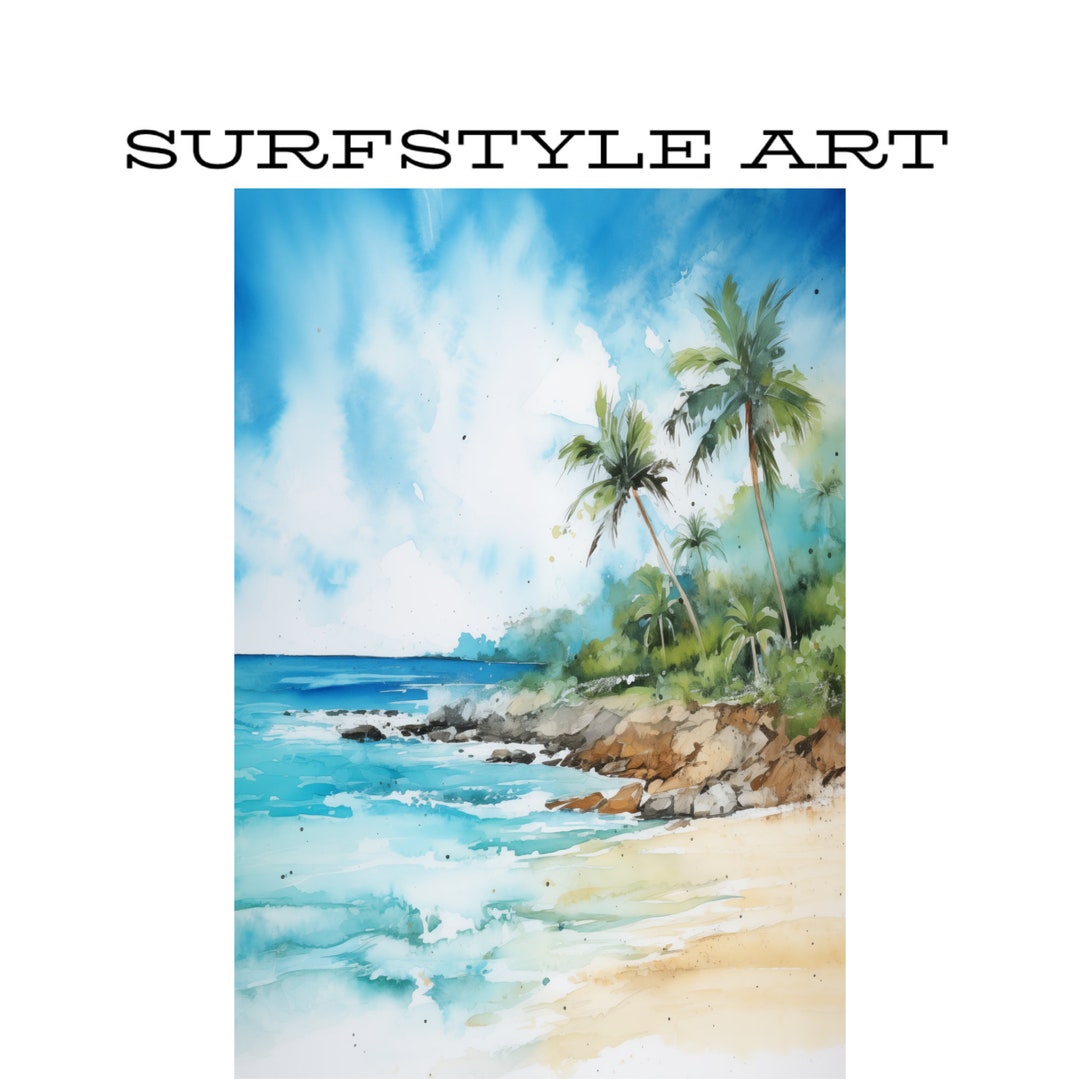 Watercolor Painting Palm Tree Island Gift Art Beach House Gift ...