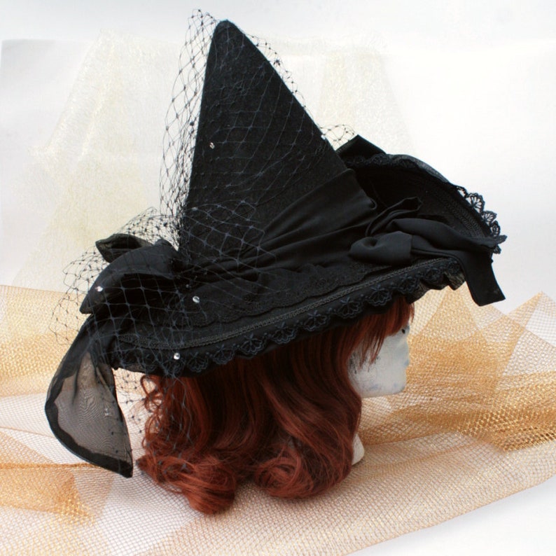 Fancy Lace GOTHIC WITCH HAT Chiffon Ruffle and Bows - Etsy UK