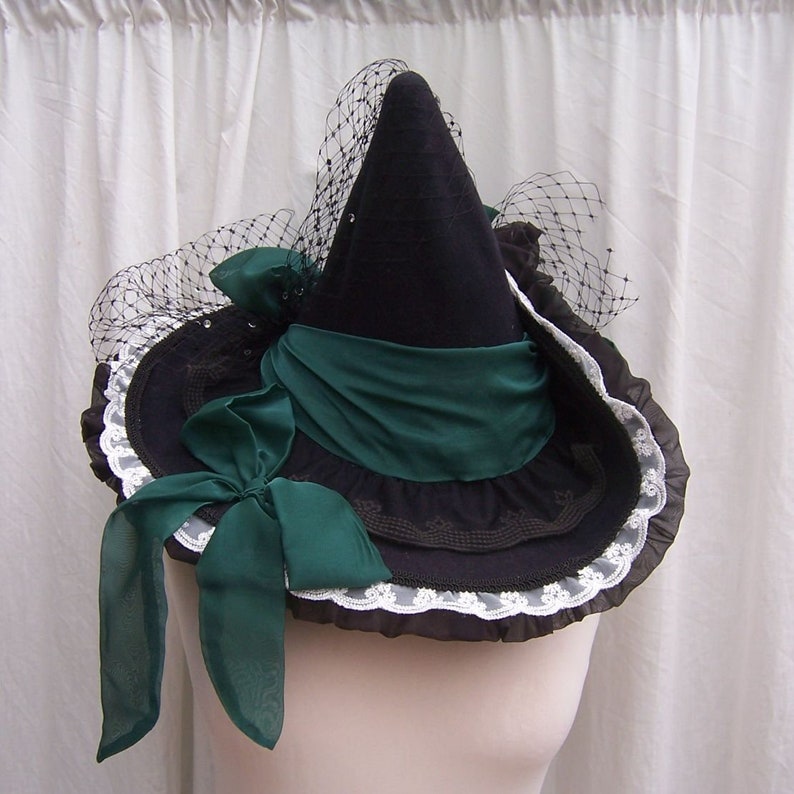 Fancy Lace GOTHIC WITCH HAT Chiffon Ruffle and Bows - Etsy UK