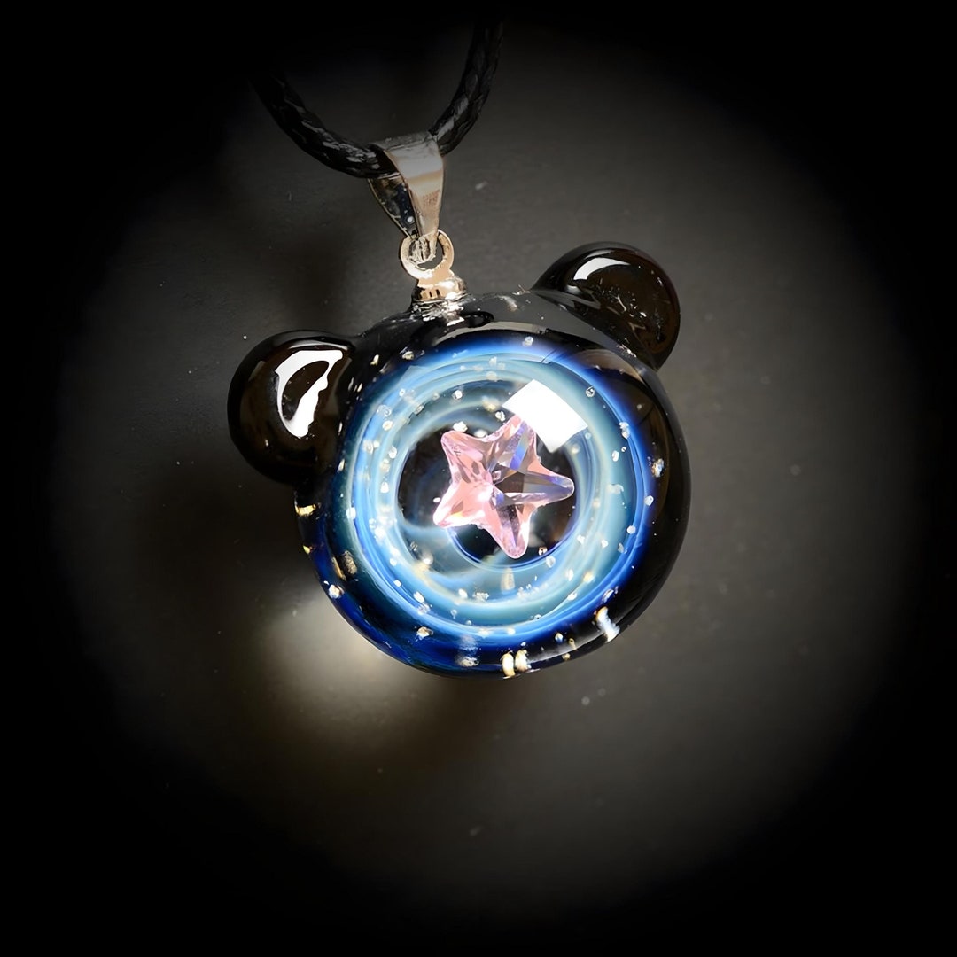 Starlight Bear Necklace, Cosmic Starlight Glass Pendant Necklace ...