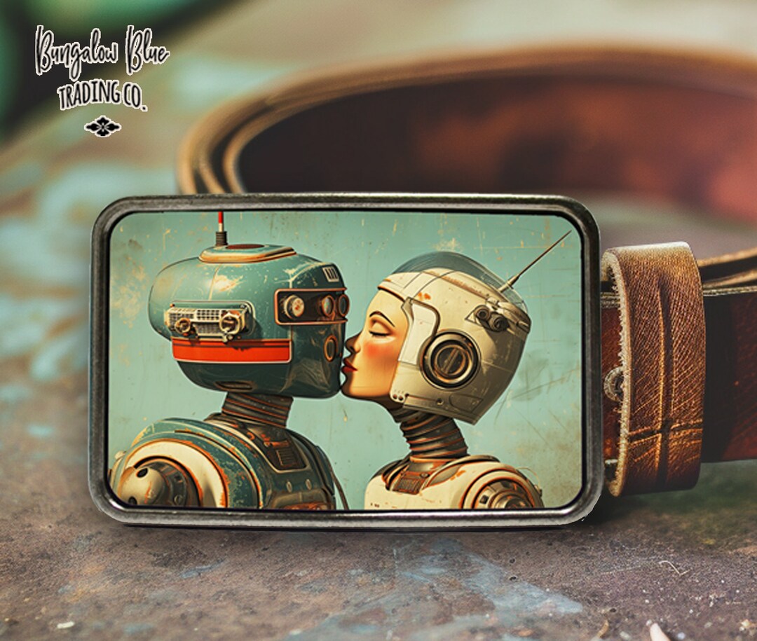 Midcentury Robot Romance Kissing Robots Belt Buckle - Etsy