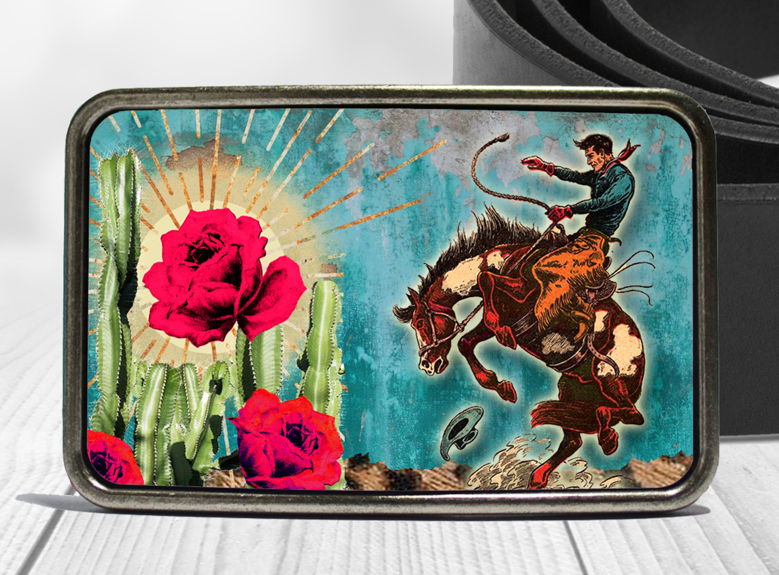 Wild West Cowboy Cactus Rose Belt Buckle | Etsy