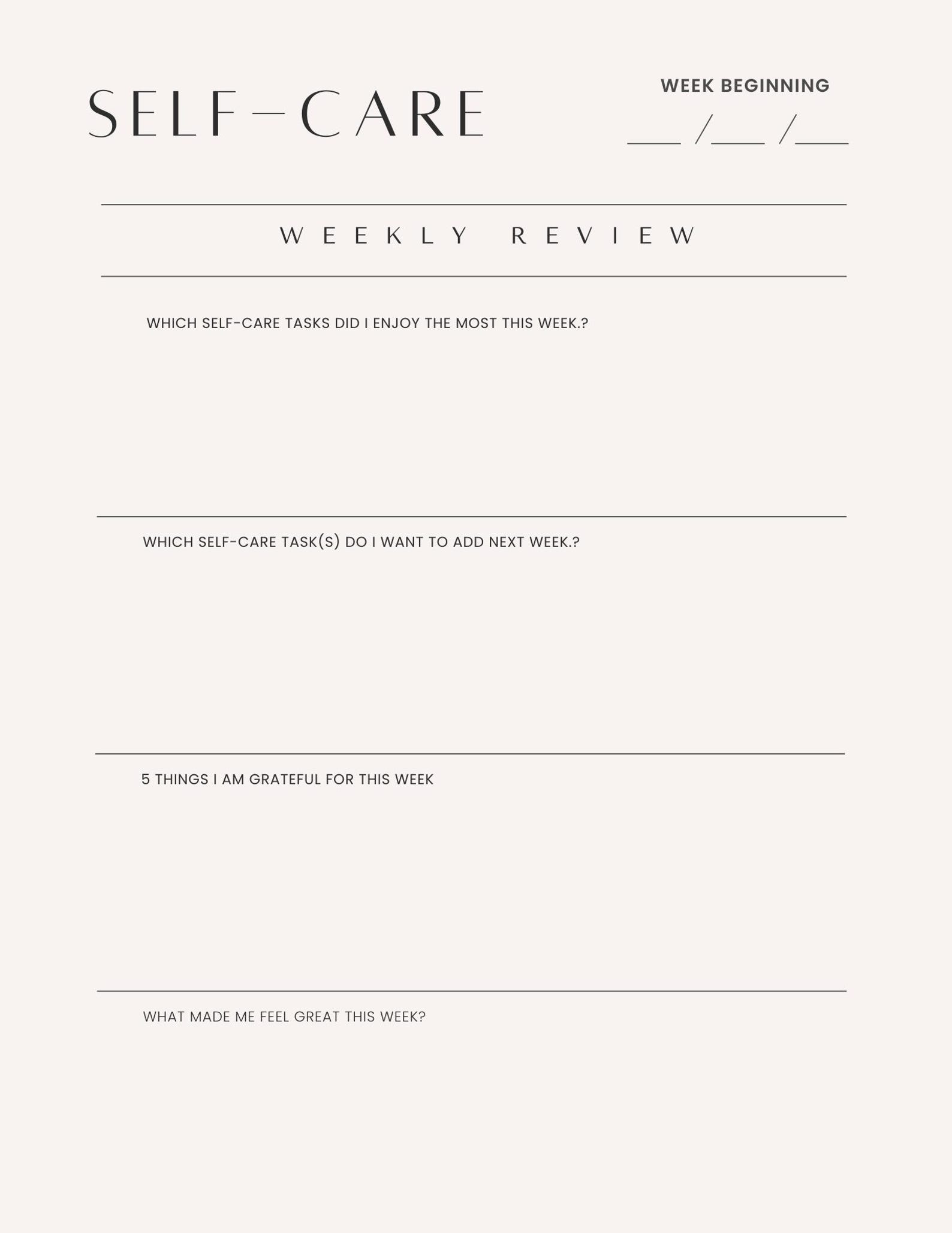 Weekly Self-care Checklist Pages - Etsy